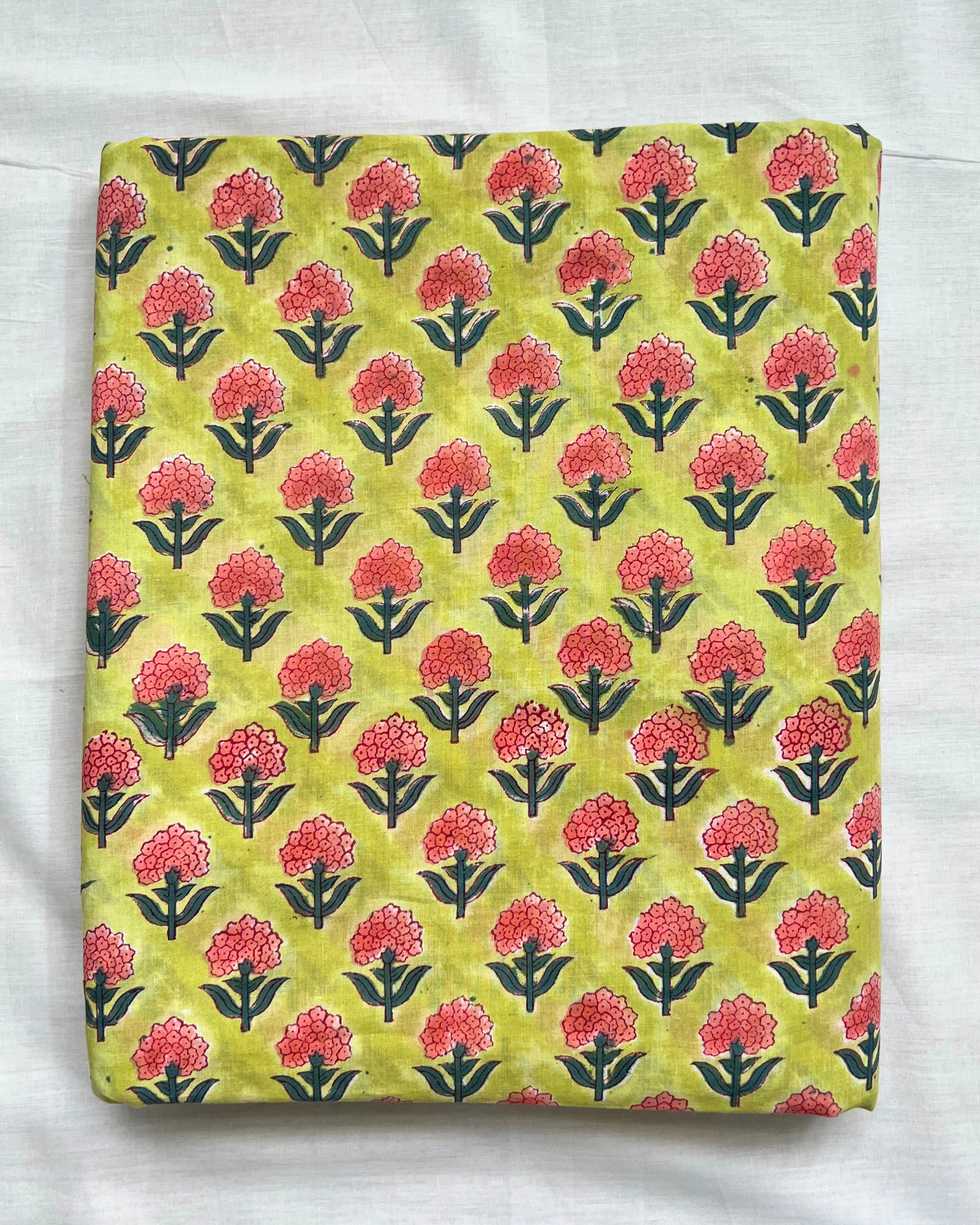 Yellow Buti Floral Jaal Block Print Cotton Fabric – Rihaa